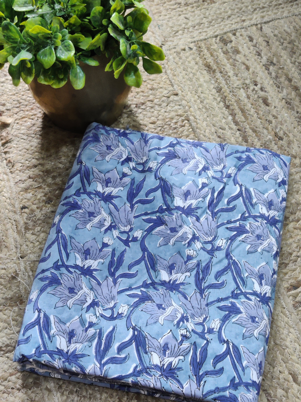 Pure Modal Cotton Fabric in Blue in Allover Design | Antriksh store